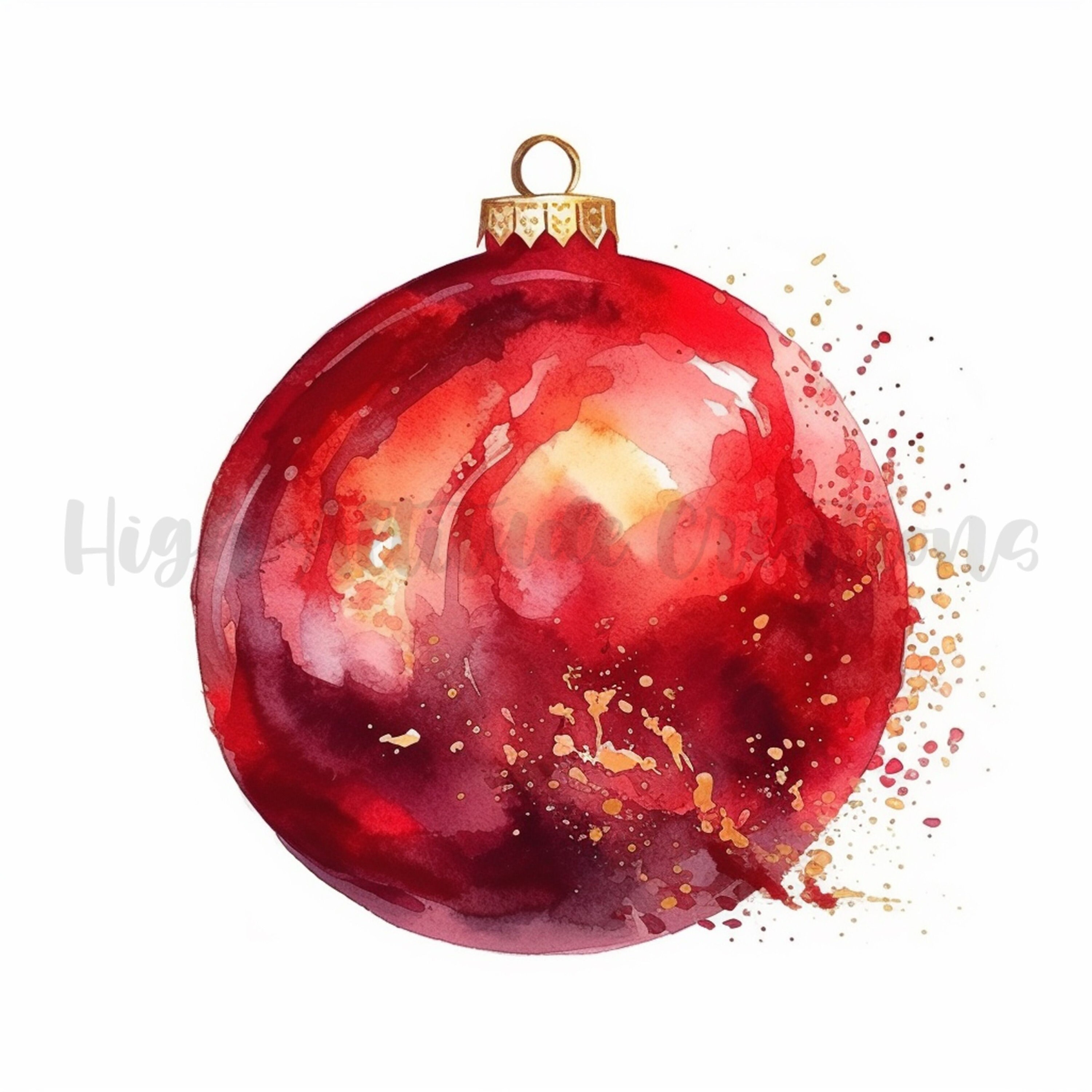 Watercolor Red Bauble Clipart: Christmas Ornament Graphics (digital ...