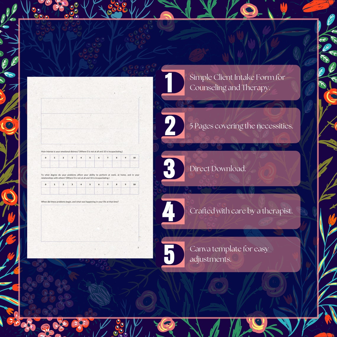 Client Intake Form Canva Template. New Therapist Therapy Tool ...
