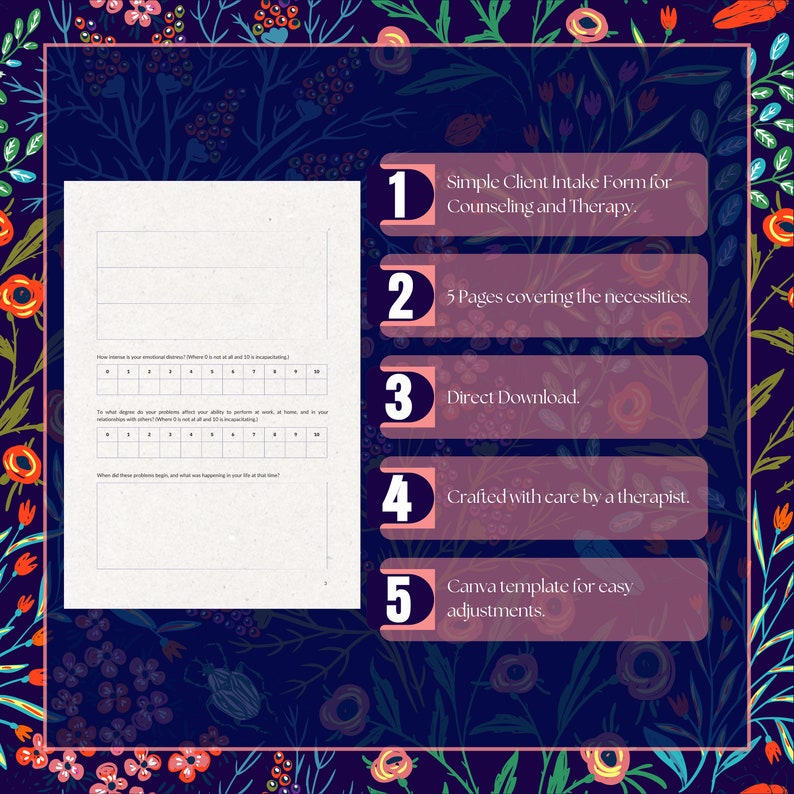 Client Intake Form Canva Template. New Therapist Therapy Tool ...