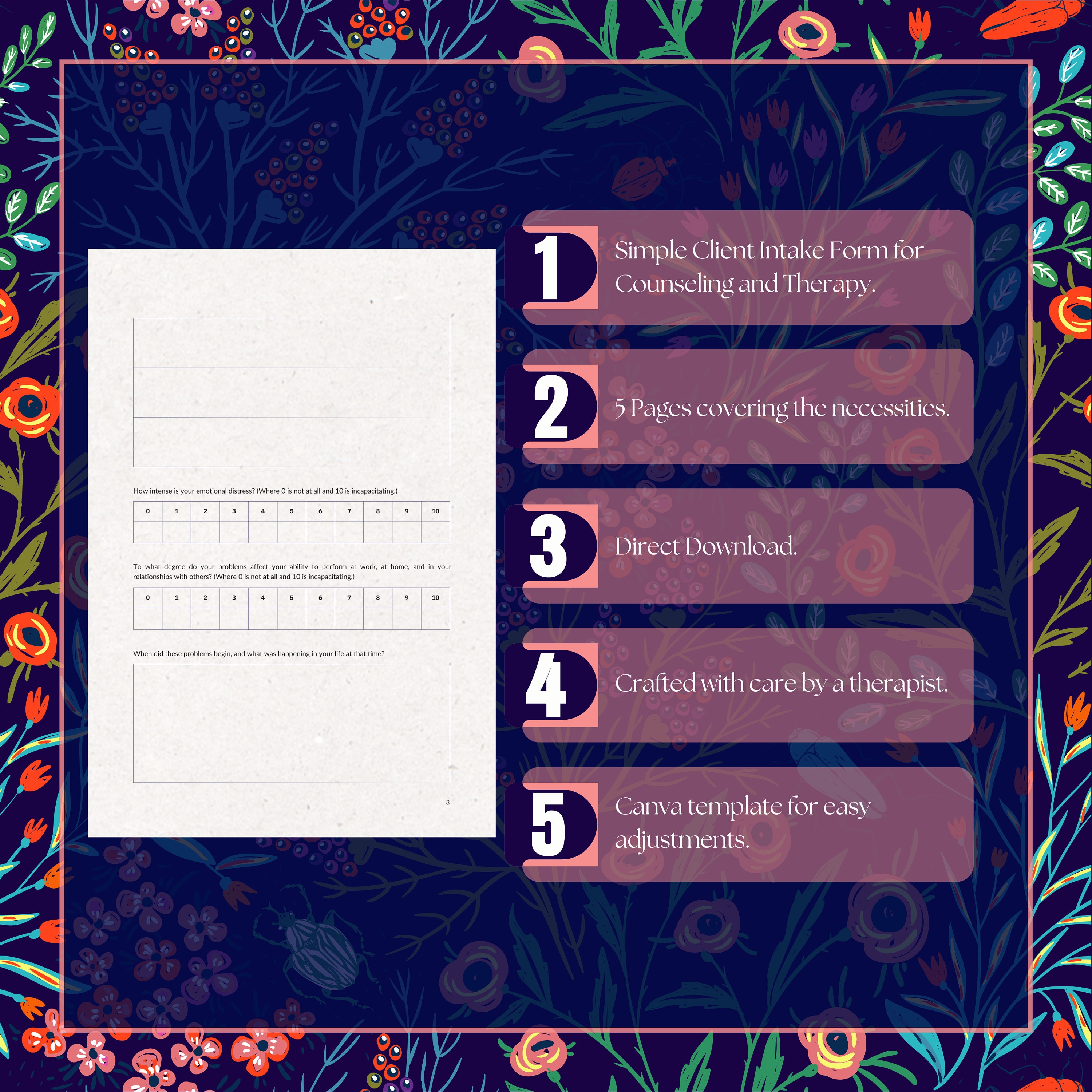 Client Intake Form Canva Template. New Therapist Therapy Tool ...