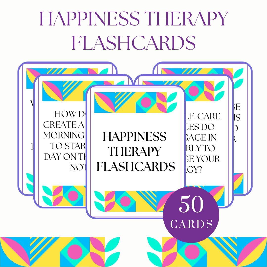 Happiness Therapy Flashcards Set of 50 Uplifting Questions - Etsy