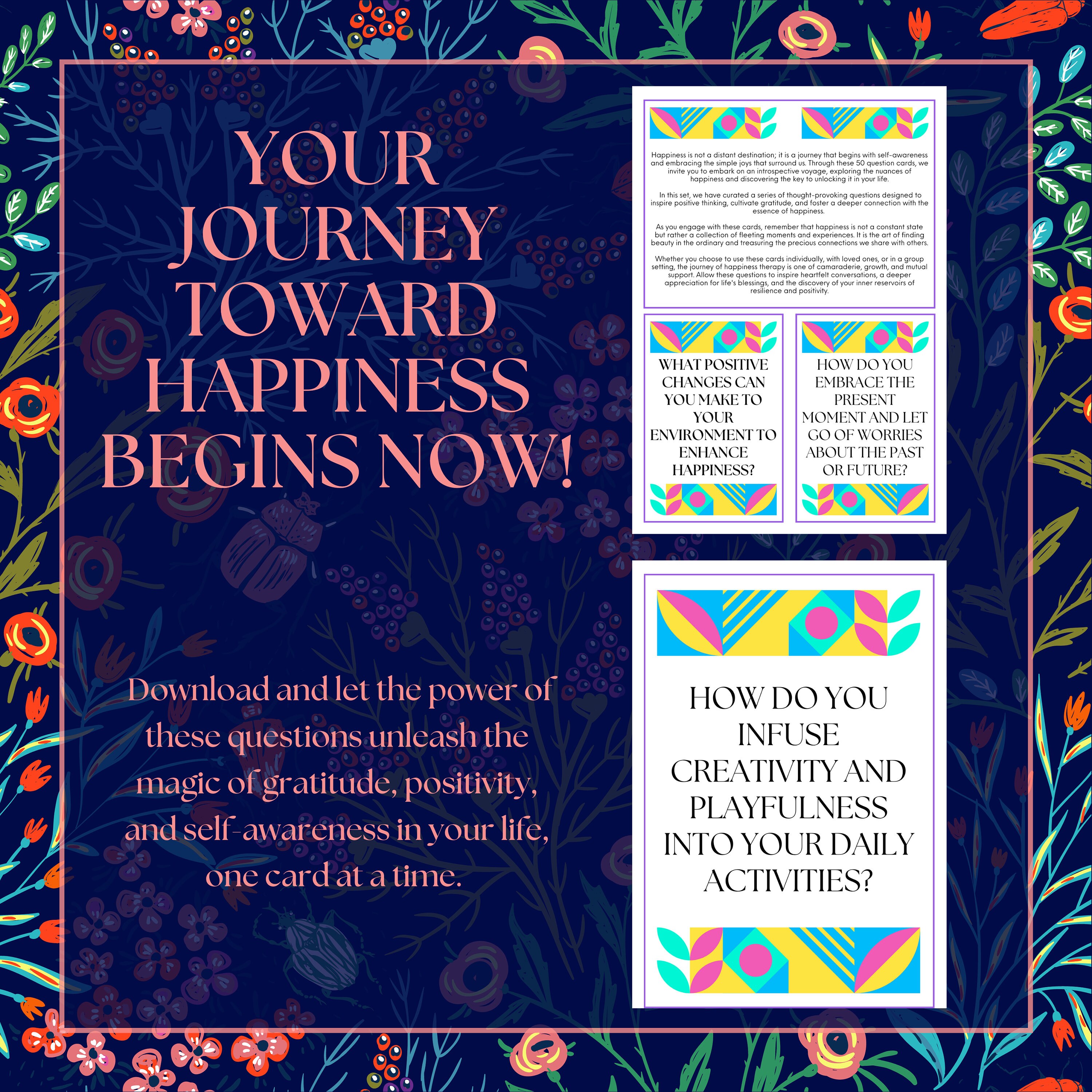 Happiness Therapy Flashcards - Set of 50 Uplifting Questions to Ask ...