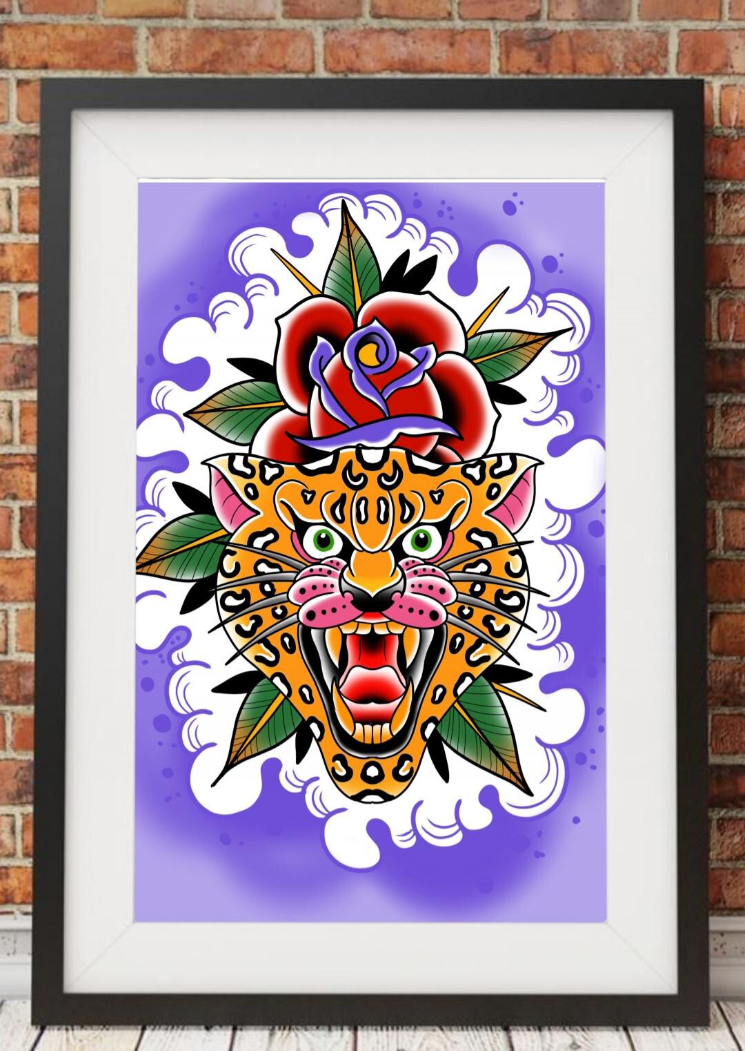 Traditional Leopard Tattoo Print - Etsy