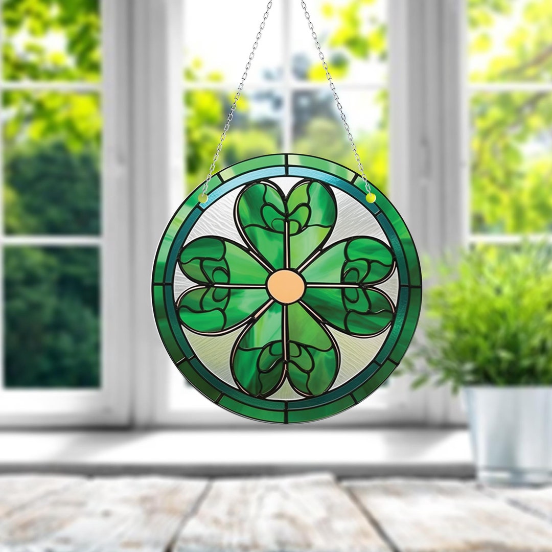 Clover Stained Glass Suncatcher, Stained Glass Window Hangings St ...