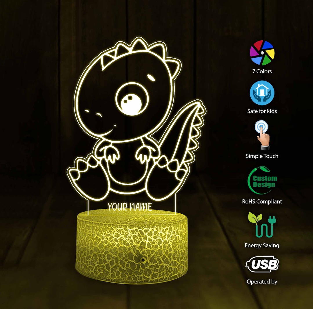 Dinosaur Personalized LED Sign, Kids Room Decor, Cool Dinosaur Decor ...