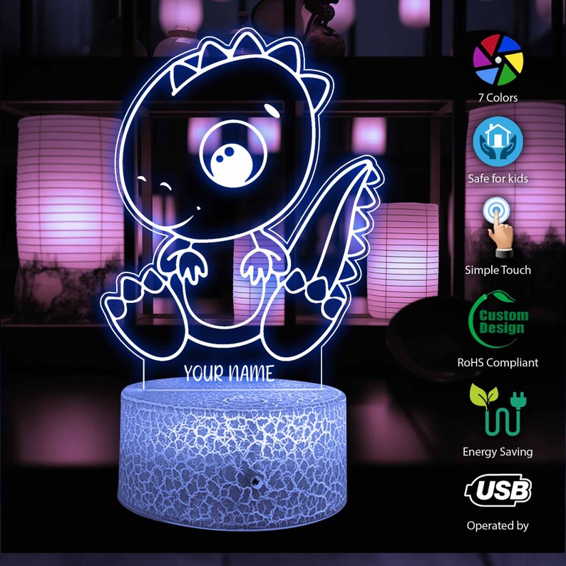 Dinosaur Personalized LED Sign, Kids Room Decor, Cool Dinosaur Decor ...