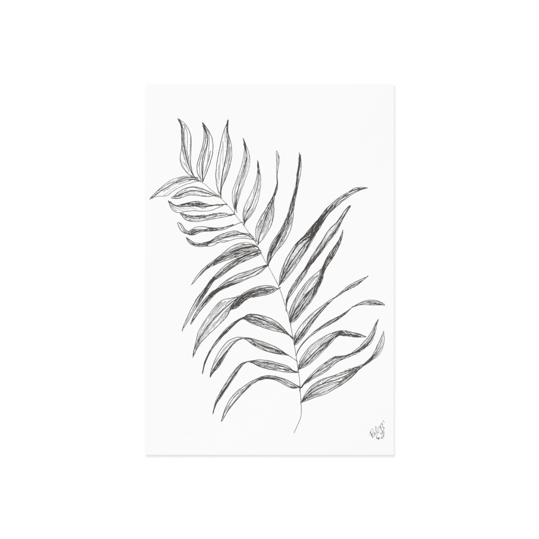 Postcard Set, Ink Drawing, Hand Drawn Line Art, Minimalist Palm Leaf ...