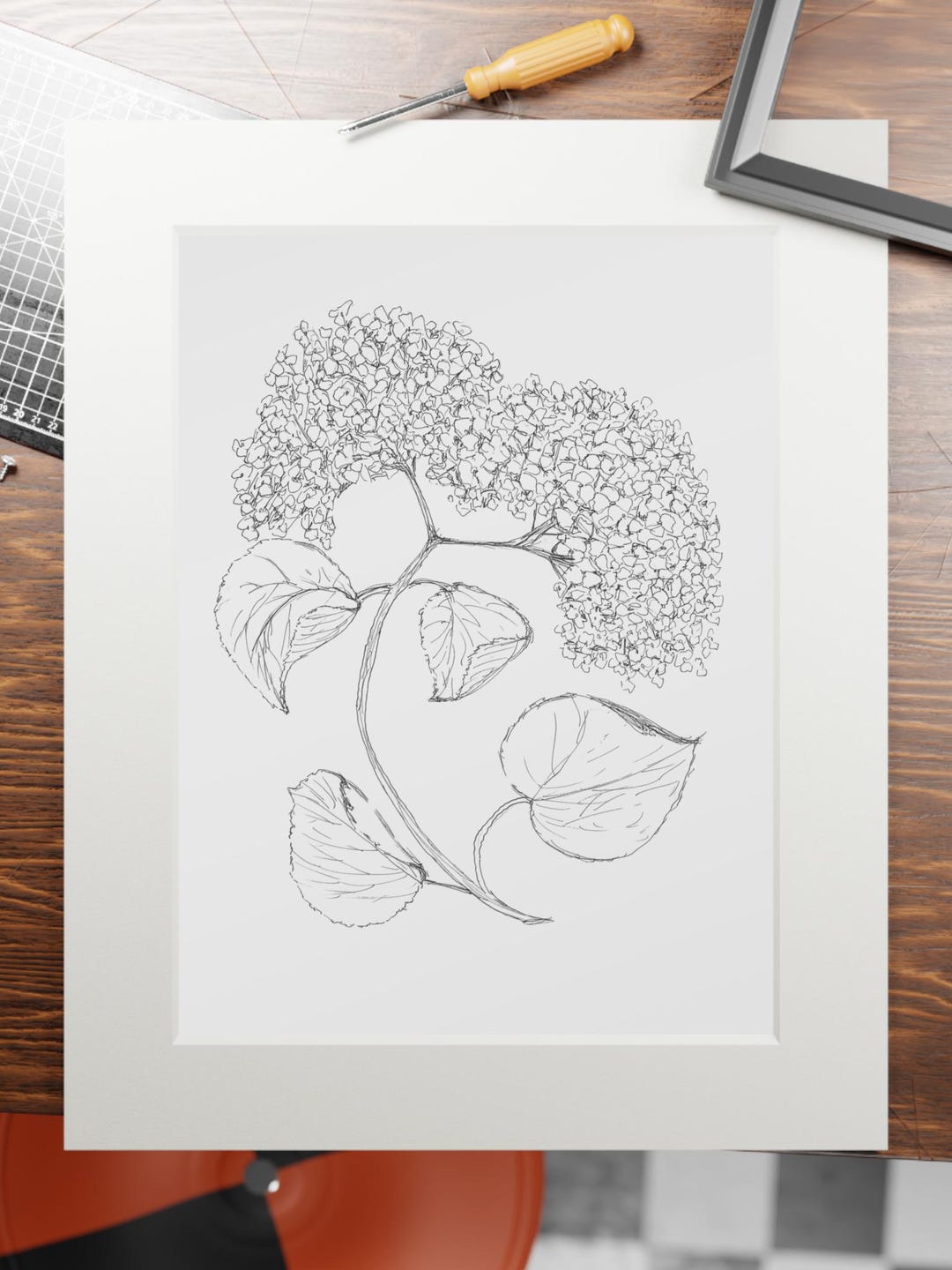 Hydrangea Flower Art Print, Ink Calligraphy Botanical Illustration - Etsy