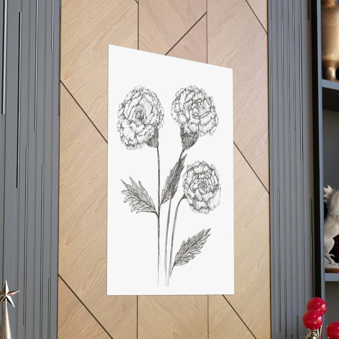 Carnation Line Art Print | Minimalist Floral Poster - Etsy