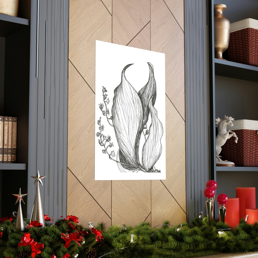 Floral Ink Drawing Poster, Botanical Wall Art - Etsy