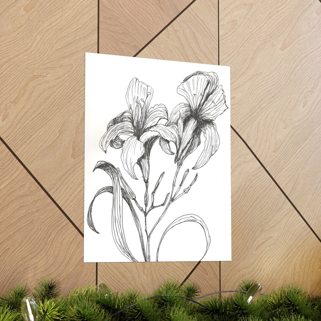 Iris Ink Drawing Art Print: Botanical Floral Wall Decor - Etsy