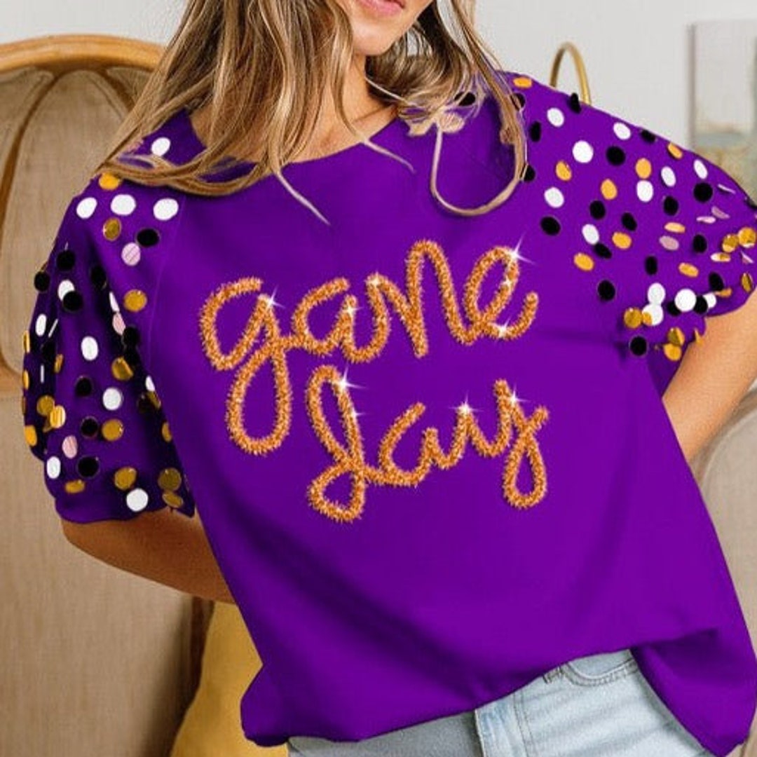 Sequin Sleeve Purple Game Day Top - Etsy