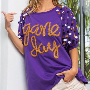 Sequin Sleeve Purple Game Day Top - Etsy