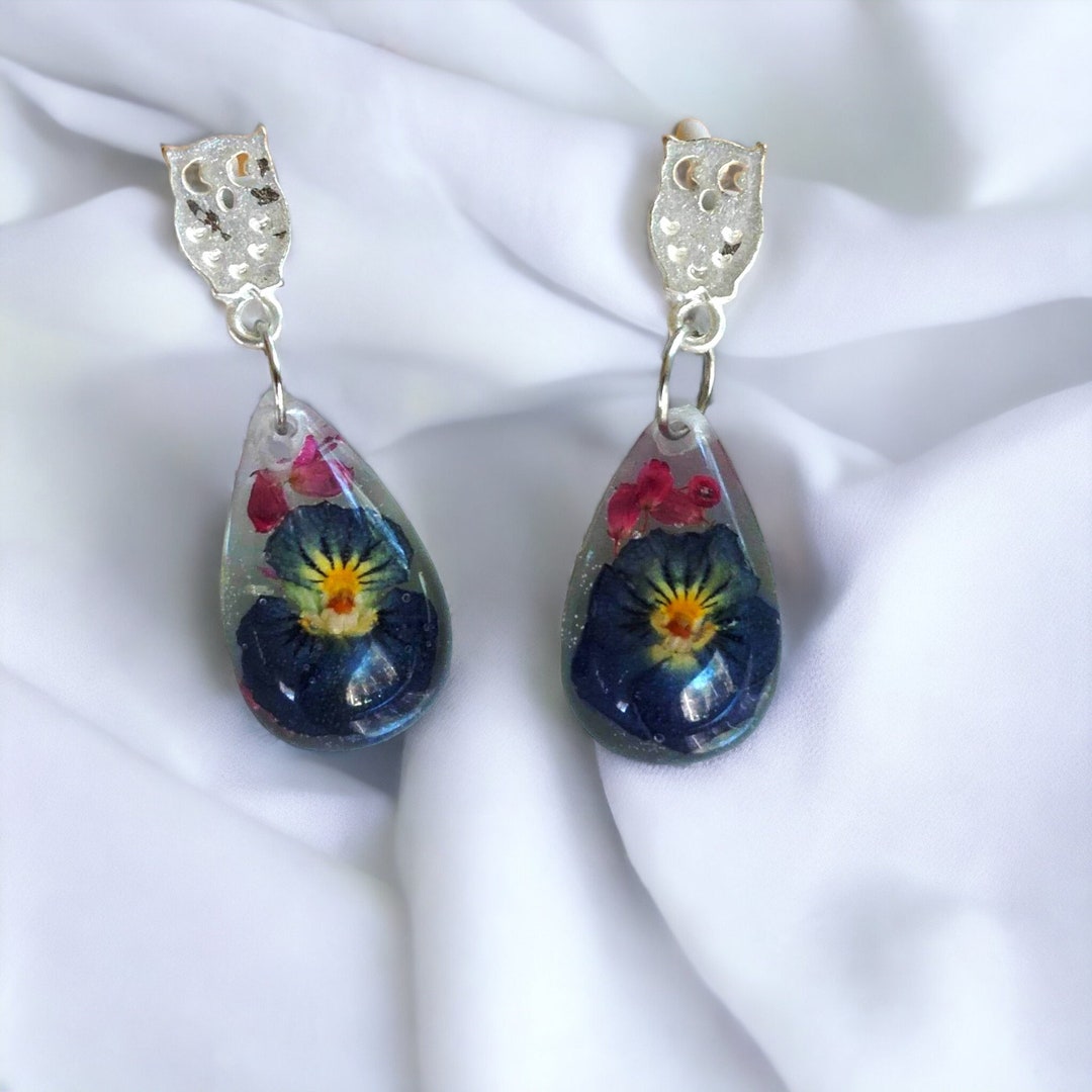 Pressed Flower Earrings, Botanical Earrings, Modest Jewelry, Botanical ...