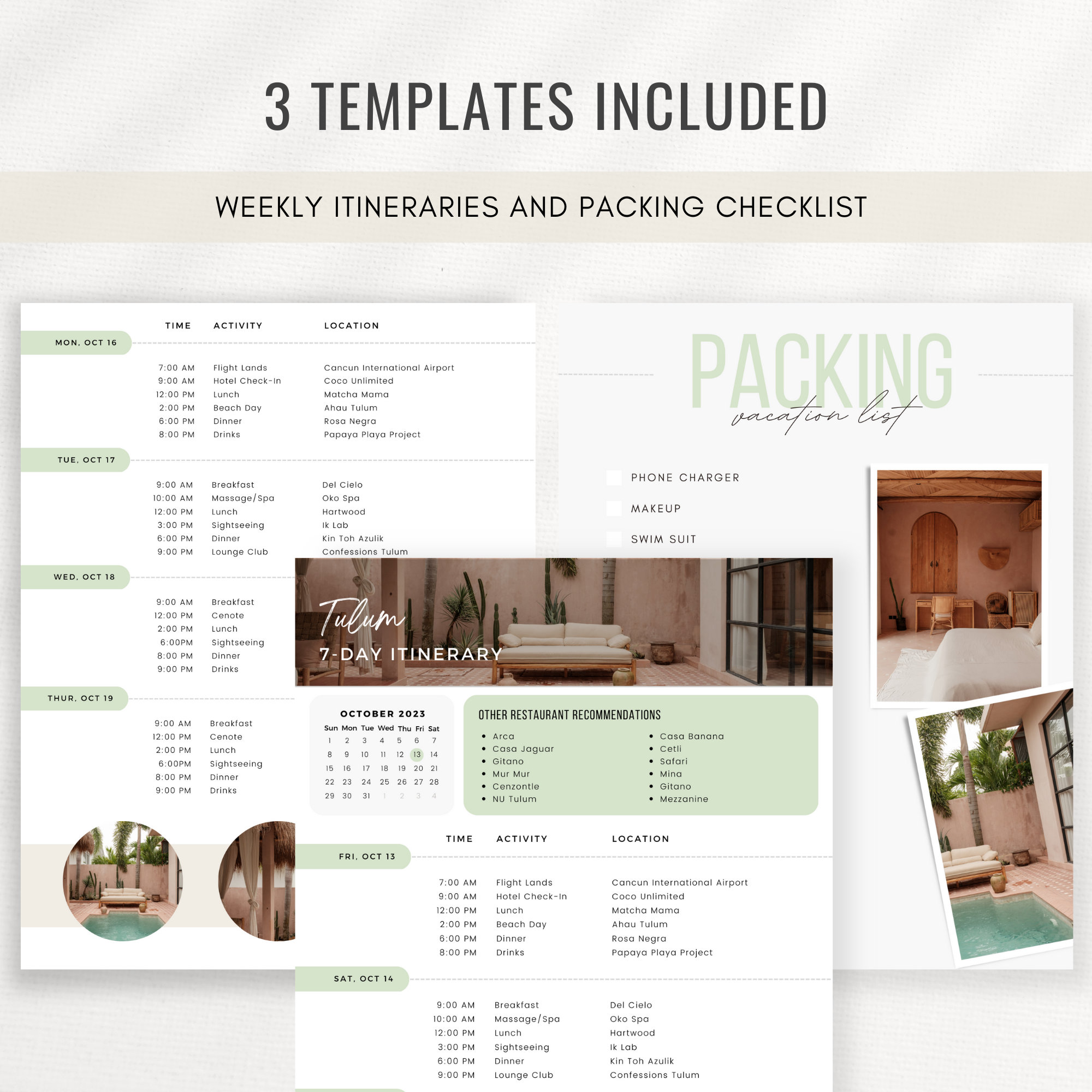 Custom Travel Itinerary Template - Modern, Minimal Digital Vacation ...