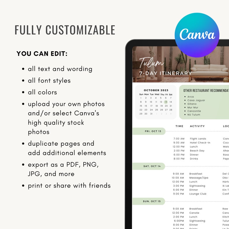 Custom Travel Itinerary Template - Modern, Minimal Digital Vacation Planner - Etsy