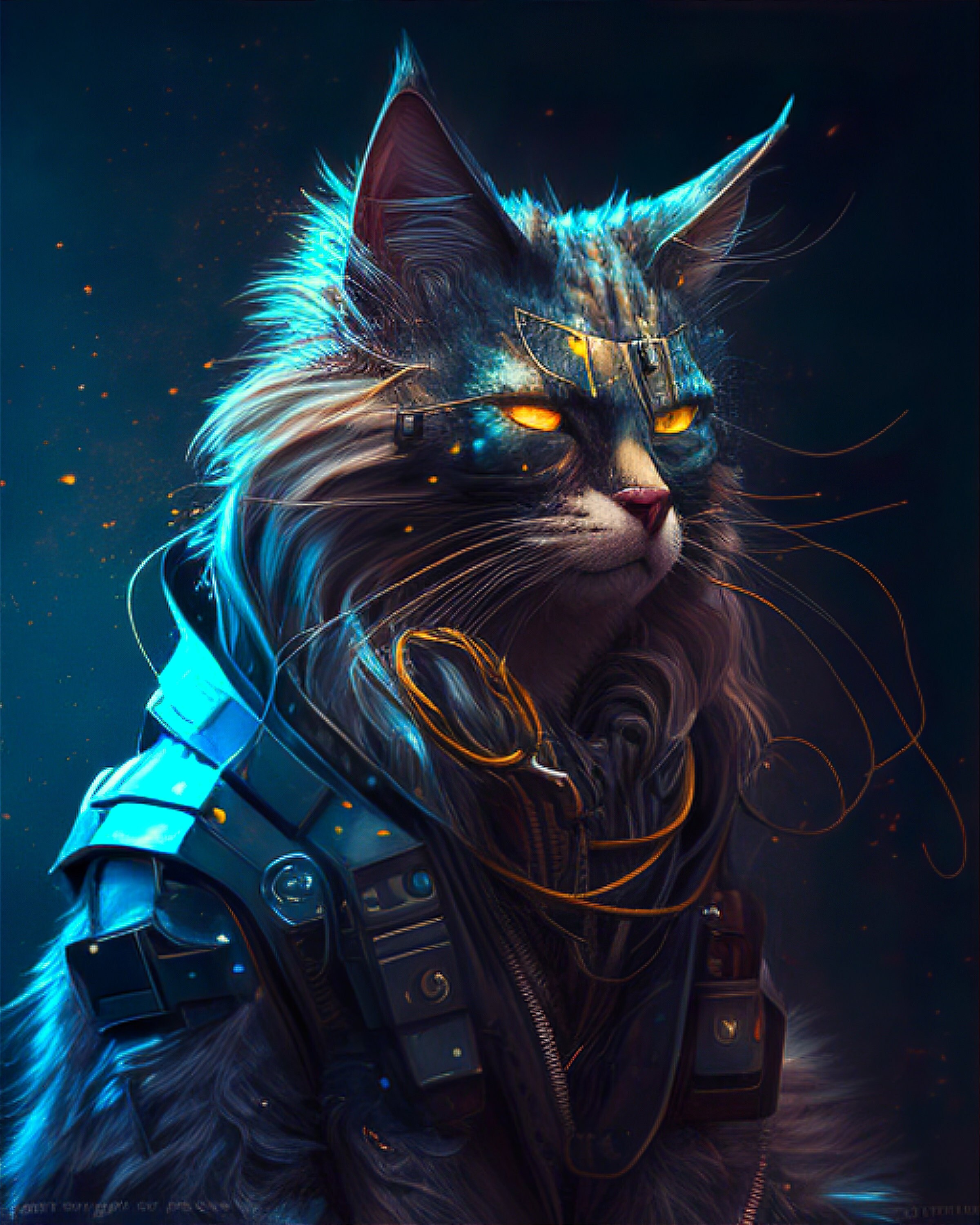 Electro-feline: 5x Printable Cyberpunk Cat Poster A Dazzling Encounter ...