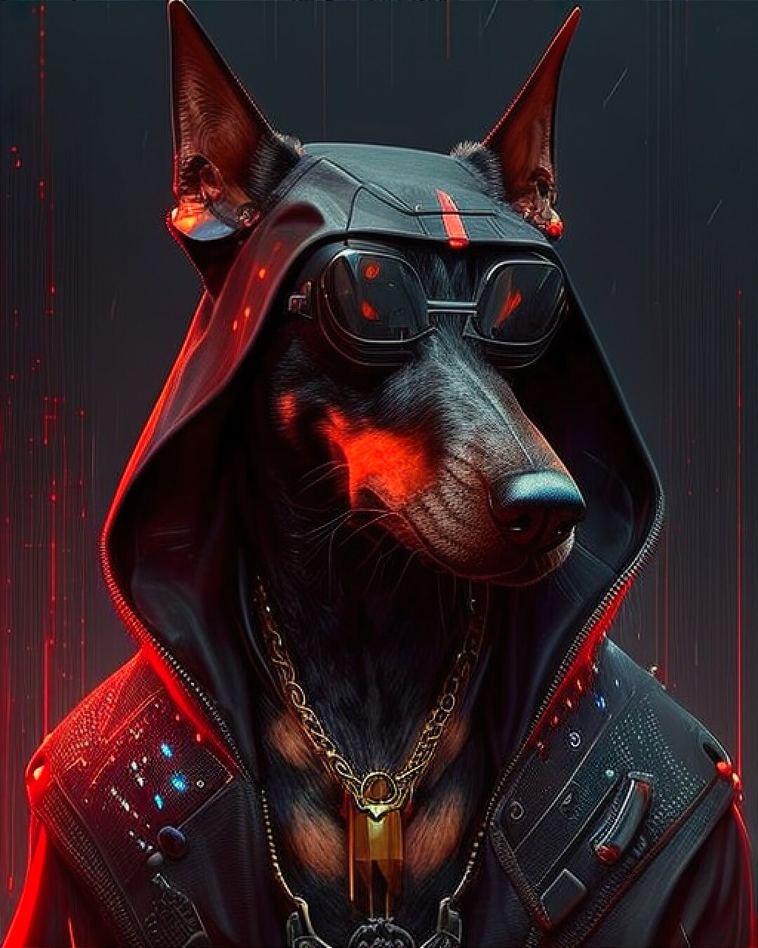 Neon Defender: 4x Printable Cyberpunk Doberman Poster A Futuristic ...