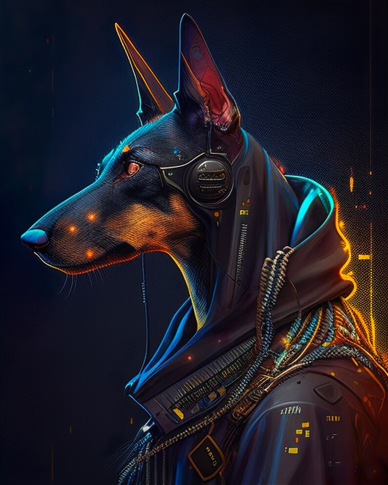 Neon Defender: 4x Printable Cyberpunk Doberman Poster A - Etsy