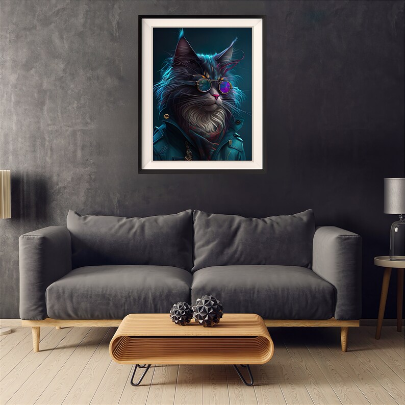 Electro-feline: 5x Printable Cyberpunk Cat Poster A Dazzling Encounter ...