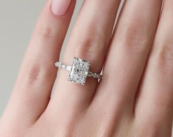 3.00 Ct Radiant Cut Moissanite Engagement Ring, Crushed Ice Radiant Cut ...