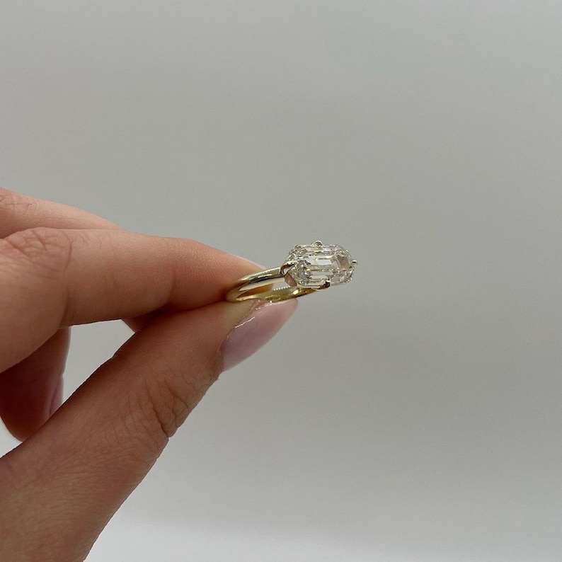 1.50 Ct Pill Step Cut Moissanite Engagement Ring, Elongated Radiant ...