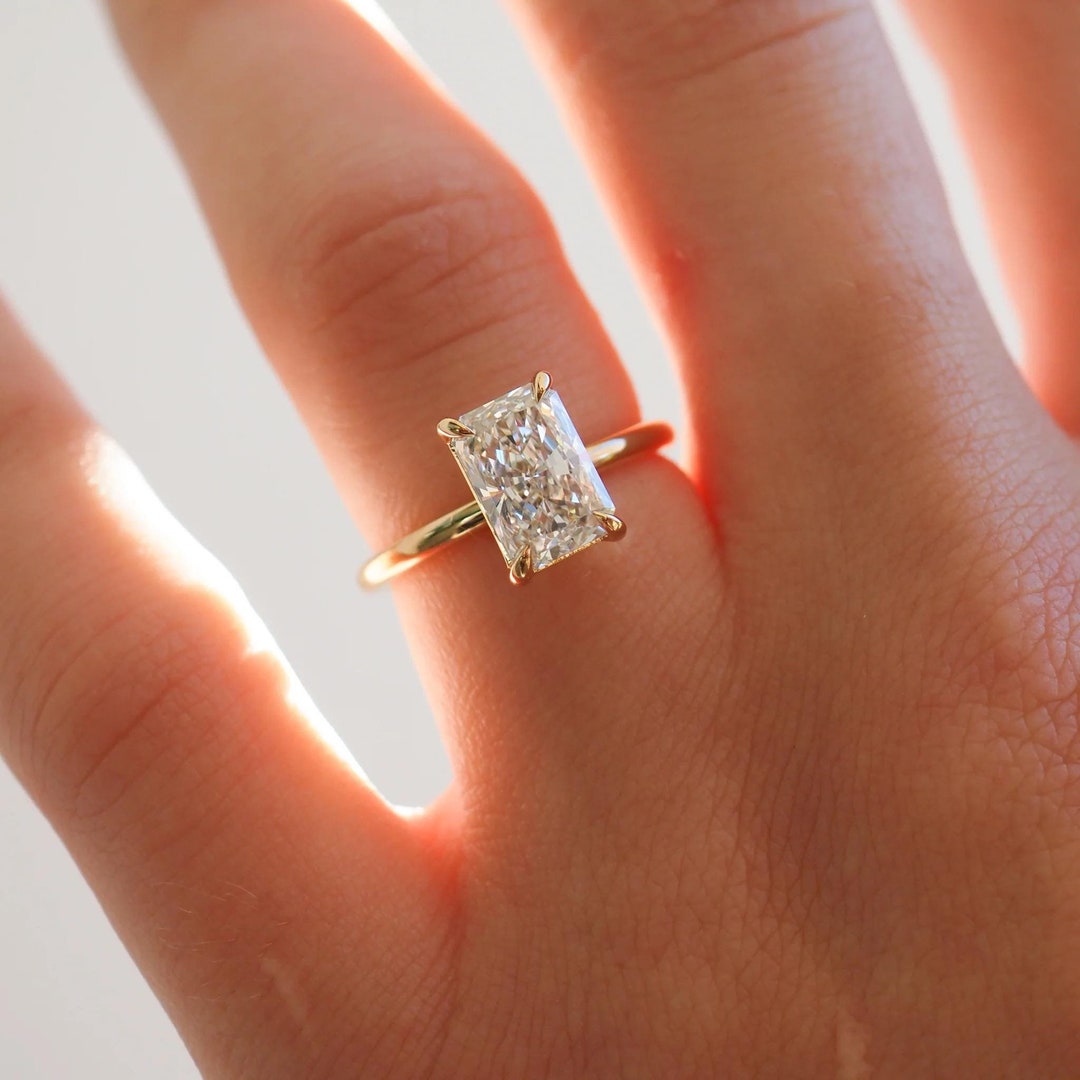 2.03 Ct Radiant Cut Moissanite Engagement Ring, Crushed Ice Radiant Cut ...