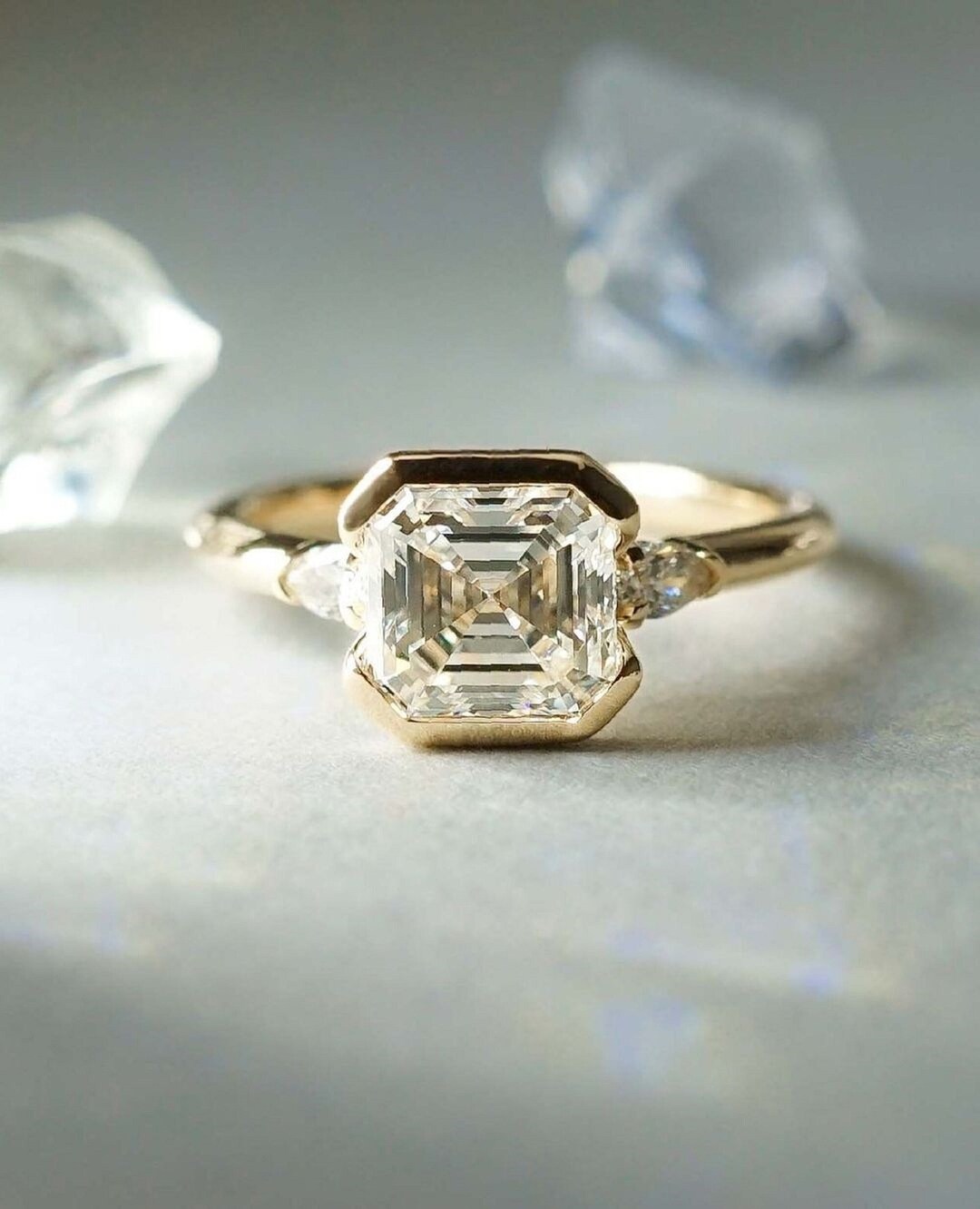 Bezel Set 1.50 Ct Asscher Cut Moissanite Engagement Ring , Asscher Cut ...