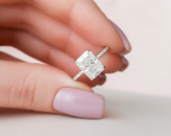3 Ct Radiant Cut Moissanite Engagement Ring, Crushed Ice Radiant Cut ...