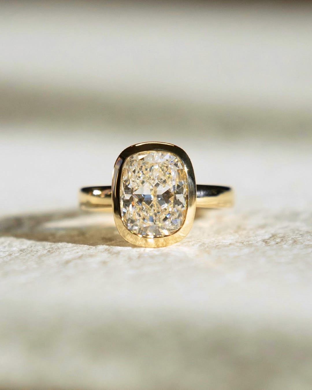 Bezel Set 3.02 Ct Cushion Cut Moissanite Engagement Ring, Cushion Cut ...