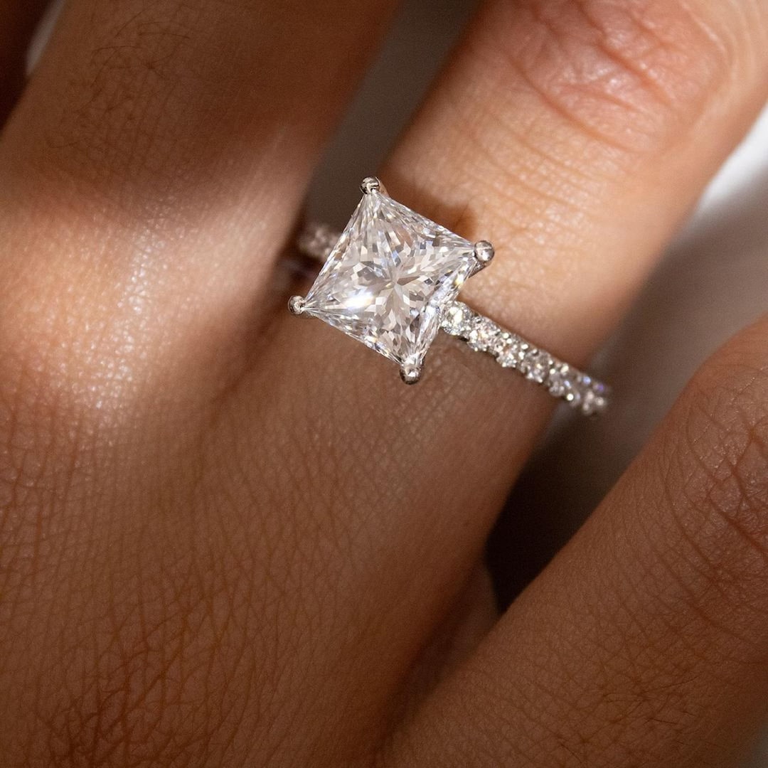 1.70 Ct Princess Cut Moissanite Engagement Ring, Princess Cut Ring ...
