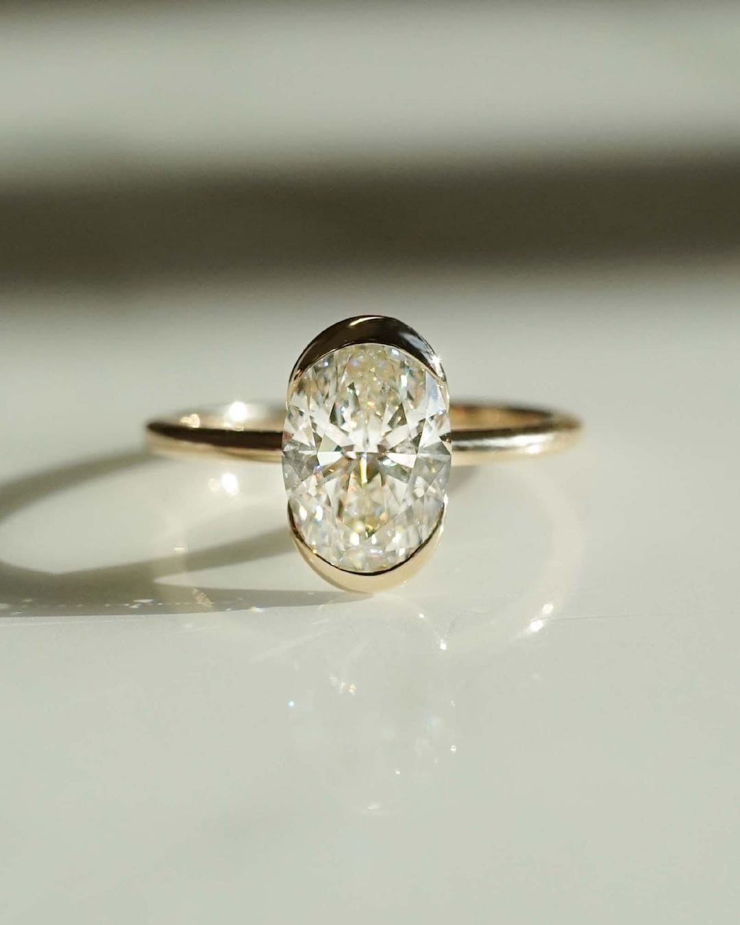 Bezel Set 1 Ct Oval Cut Moissanite Engagement Ring, Oval Cut Ring ...