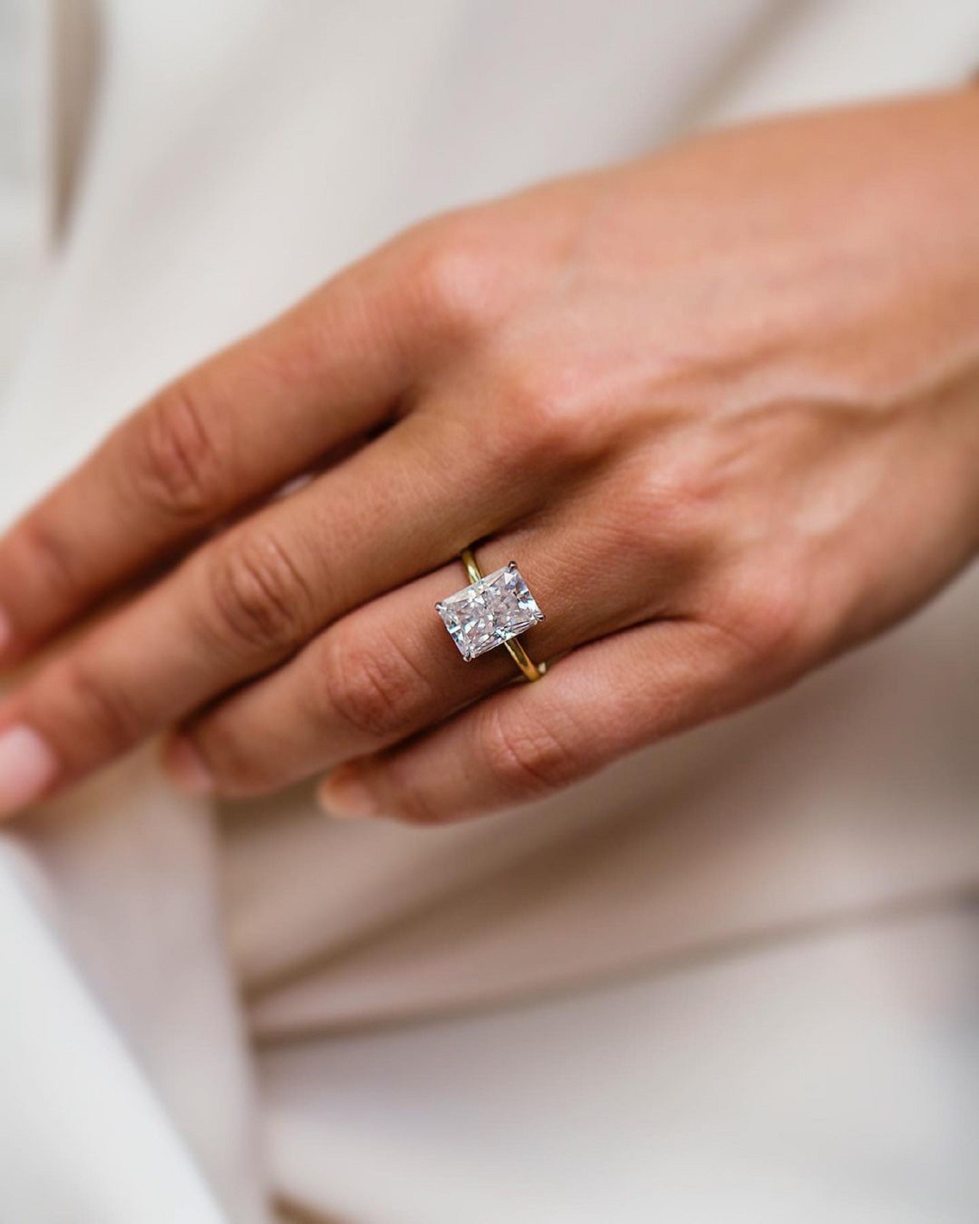 4.60 Ct Radiant Cut Moissanite Engagement Ring, Crushed Ice Radiant Cut ...