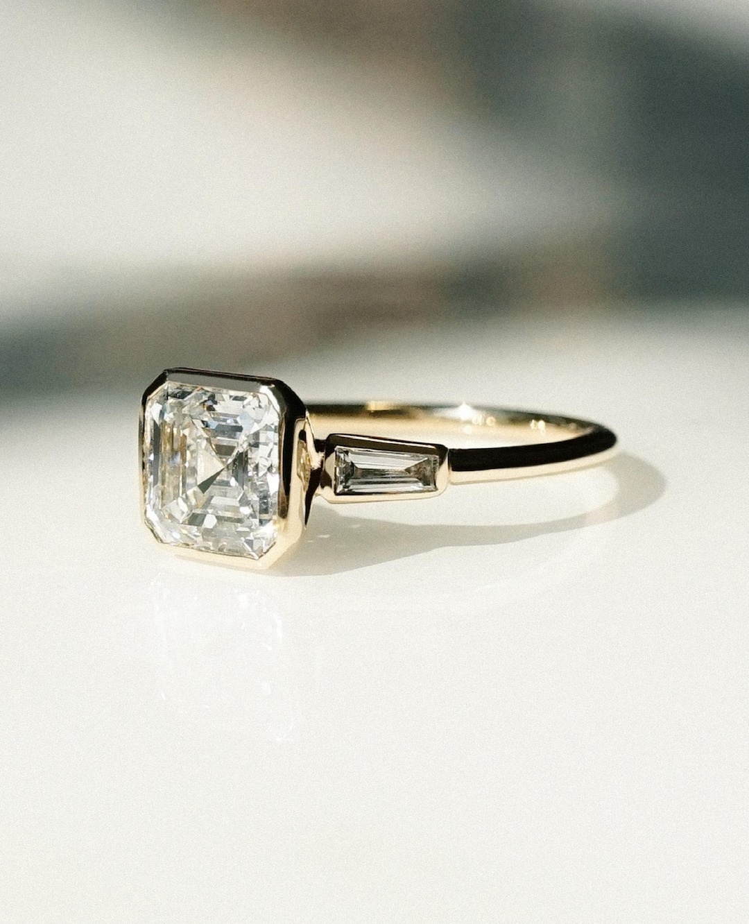 Bezel Set 1.94 Ct Asscher Cut Moissanite Engagement Ring , Asscher Cut ...