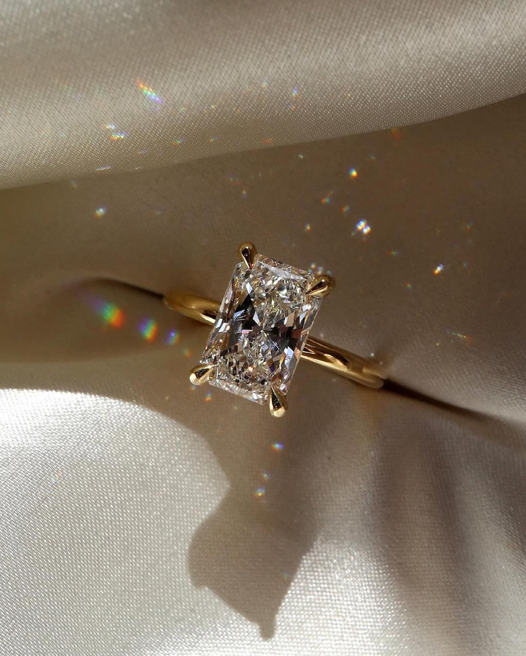 3.15 Ct Radiant Cut Moissanite Engagement Ring, Crushed Ice Radiant Cut ...