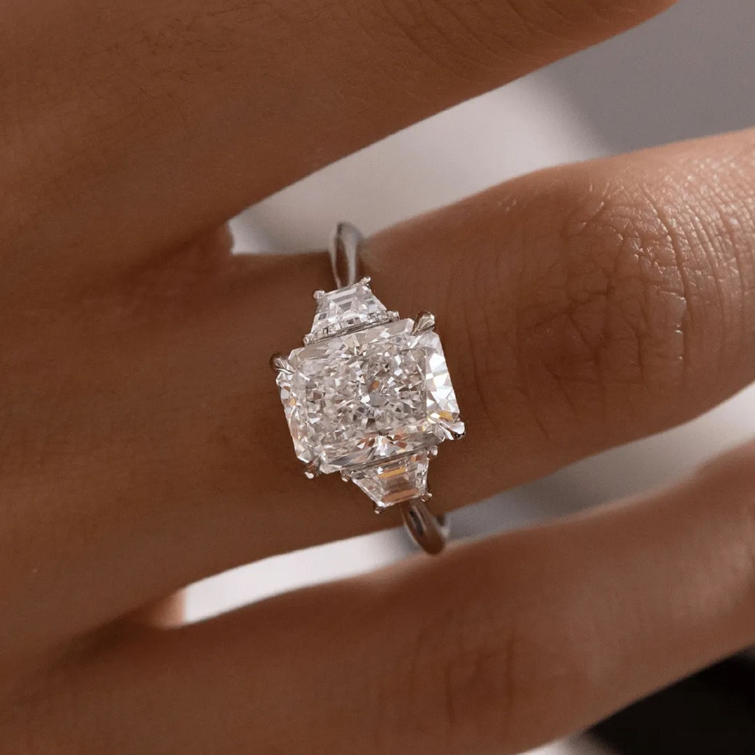 3 Ct Radiant Cut Moissanite Engagement Ring, Crushed Ice Radiant Cut ...