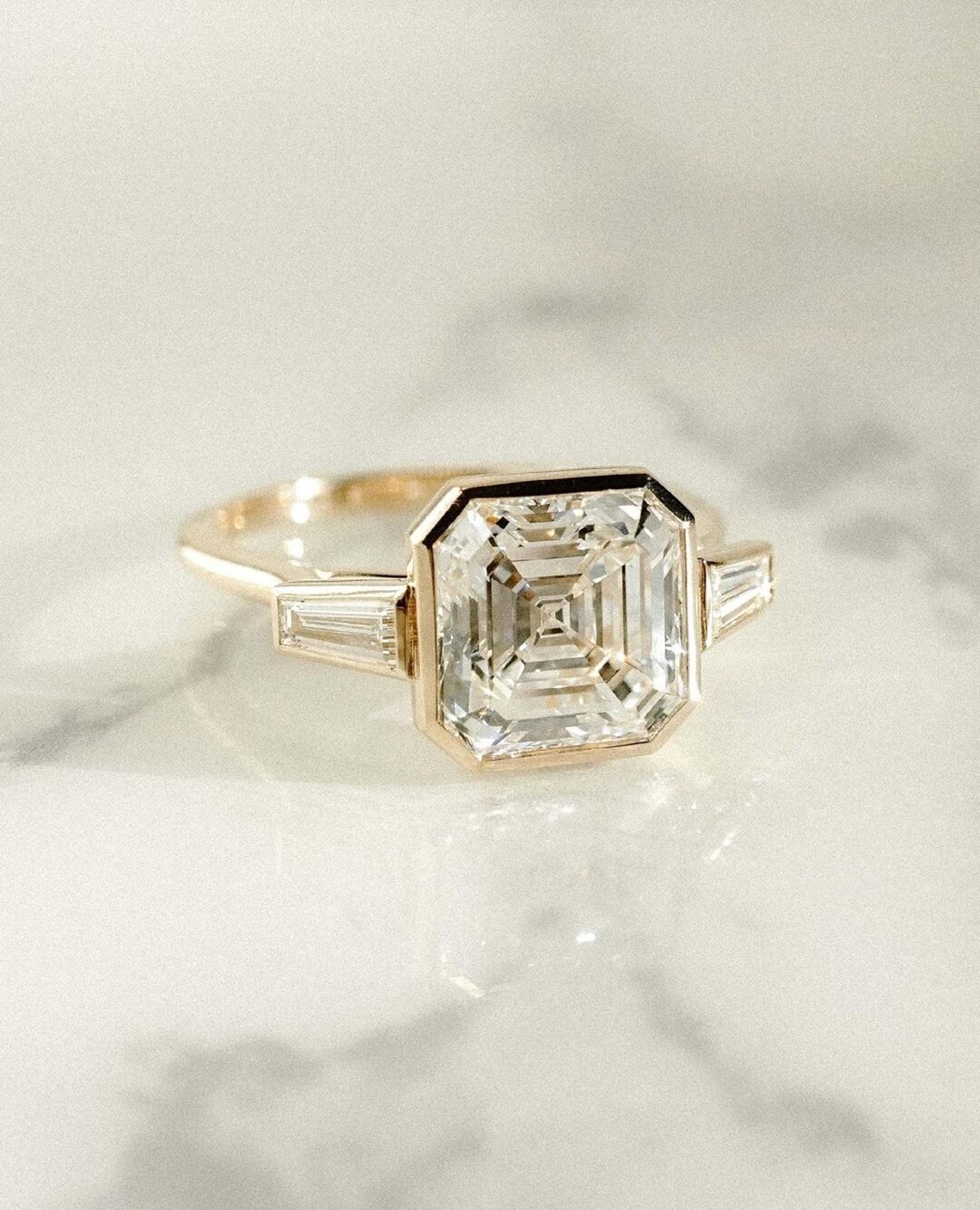Bezel Set 2.85 Ct Asscher Cut Moissanite Engagement Ring , Asscher Cut ...