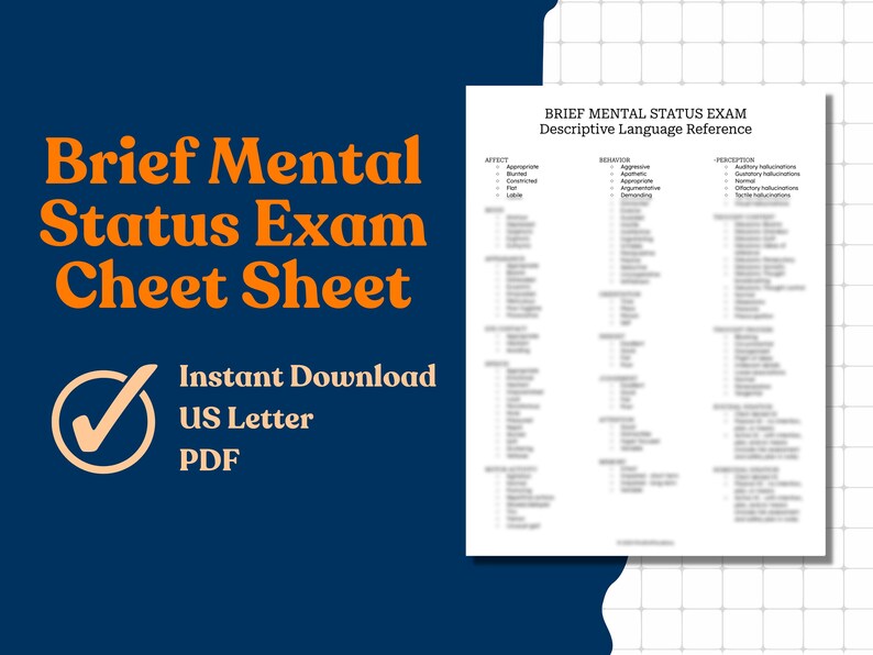 Brief Mental Status Exam Cheat Sheet/descriptive Language - Etsy
