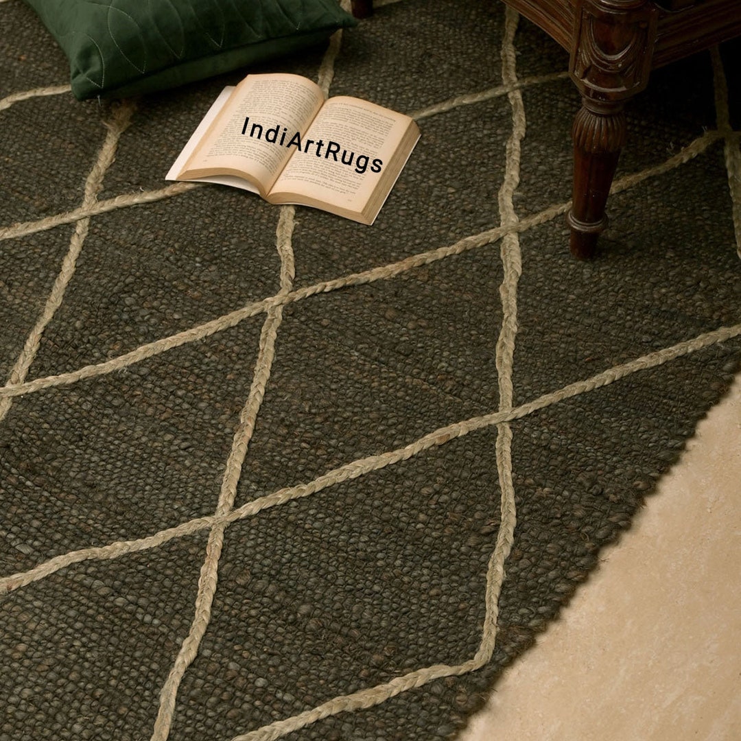 Hand-woven Jute Rug With Diamond Patterns 5x8 RAFI RUG for Living Room ...
