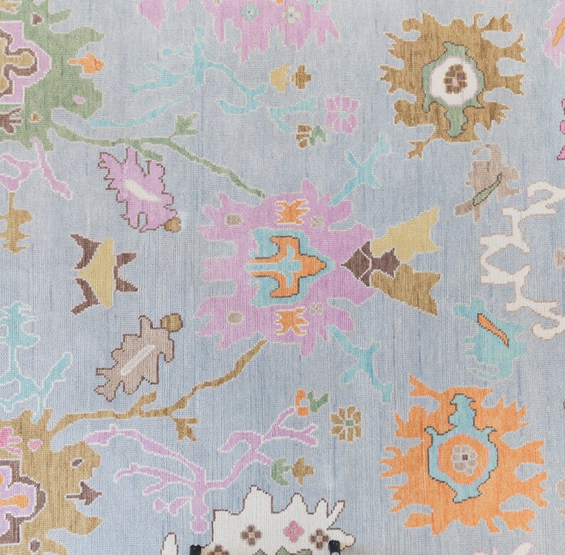 Pastel Sky Blue Floral Rug With Color Pop | Handmade Contemporary ...