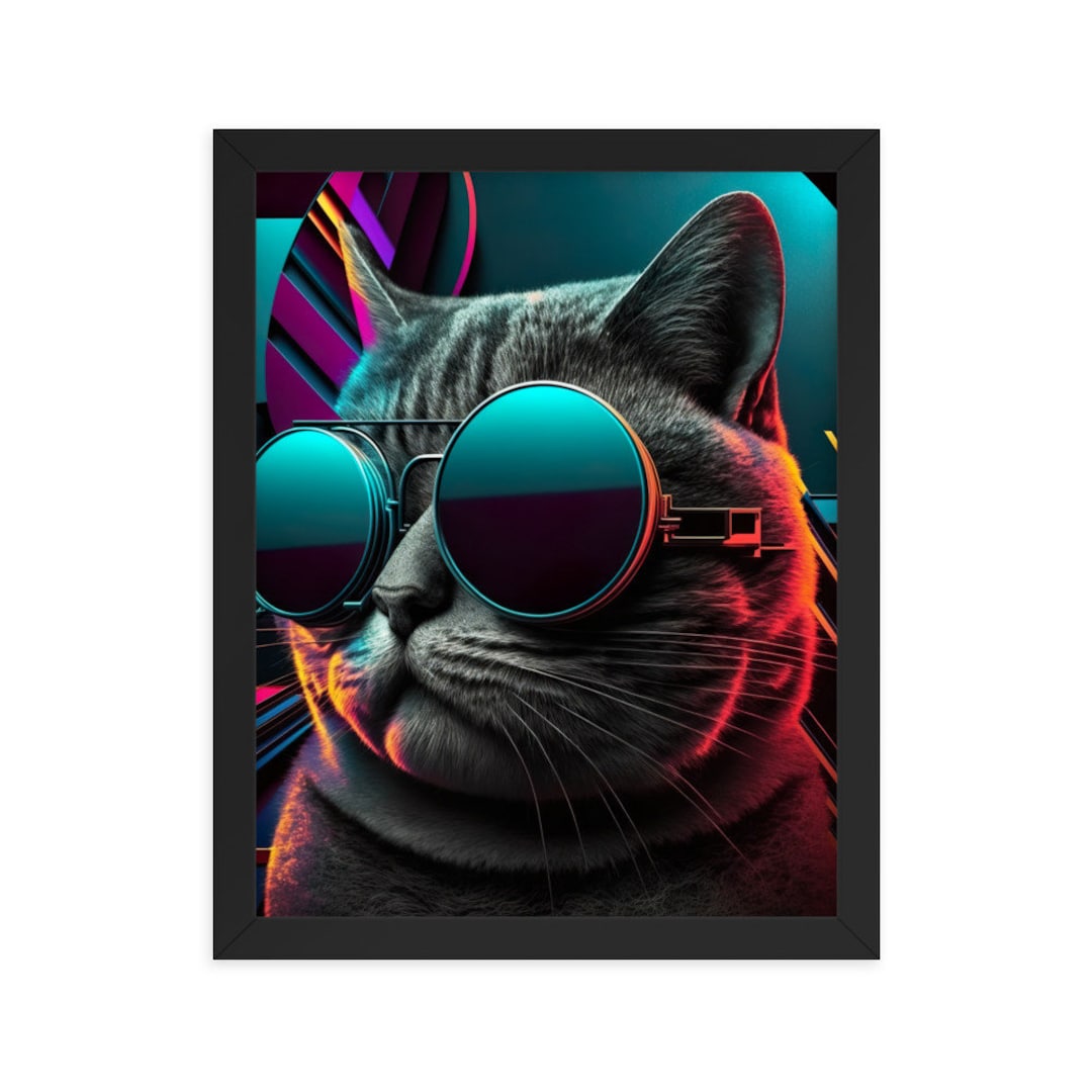 Neon Cat - Britney - Framed Photo Paper Poster - Etsy