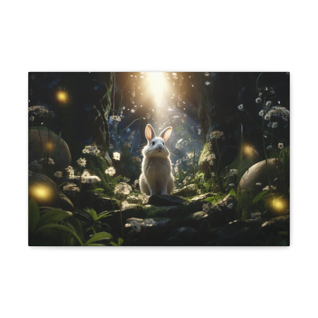 Art Canvas, Magical Forest Rabbit Spirit Art Print, Fairy Tale Fantasy ...