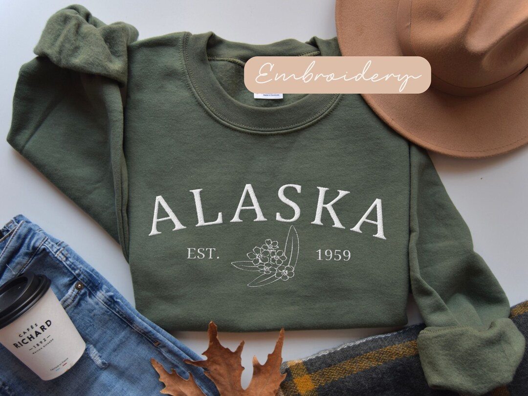 Alaska Sweatshirt Embroidered, Alaska Wildflower Sweater, Alaska Cruise ...