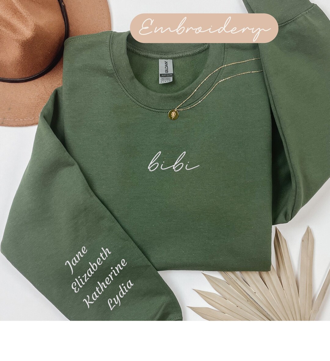 Bibi Sweatshirt Embroidered, Personalized Bibi Crewneck With Names ...