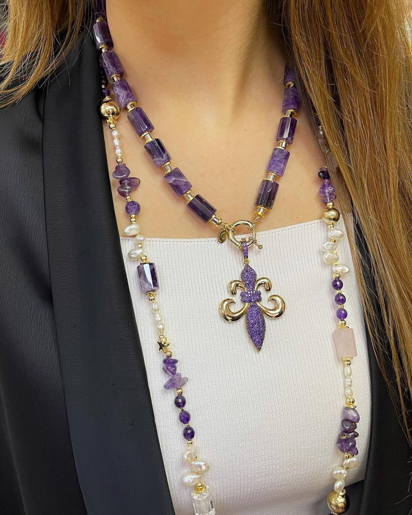 Beautiful Amethyst Necklace Purple Positive Energy Stones Lily Pendant ...