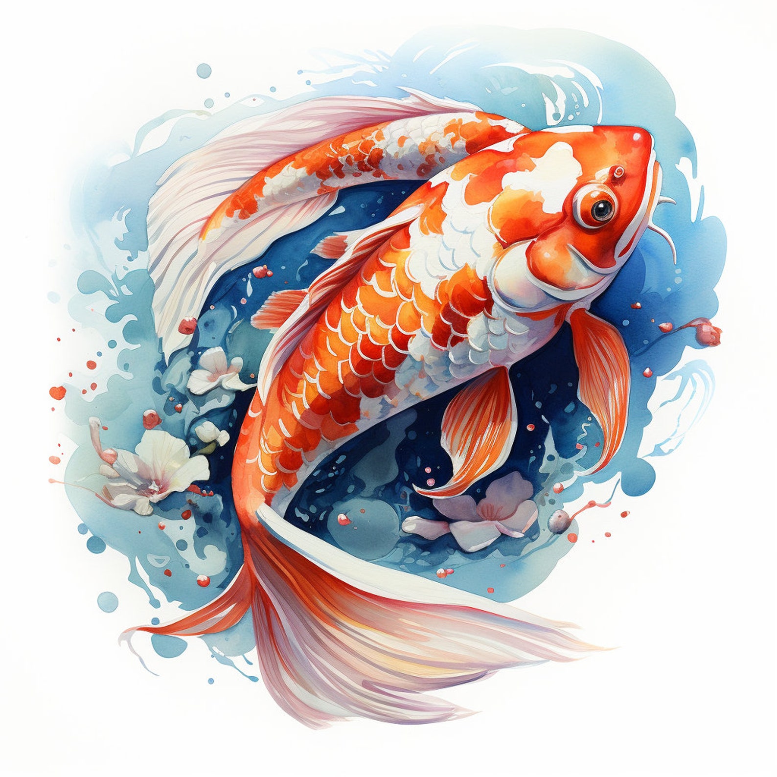 Exquisite Watercolor Koi Fish Clip Art - Digital Download, Vibrant Hand ...