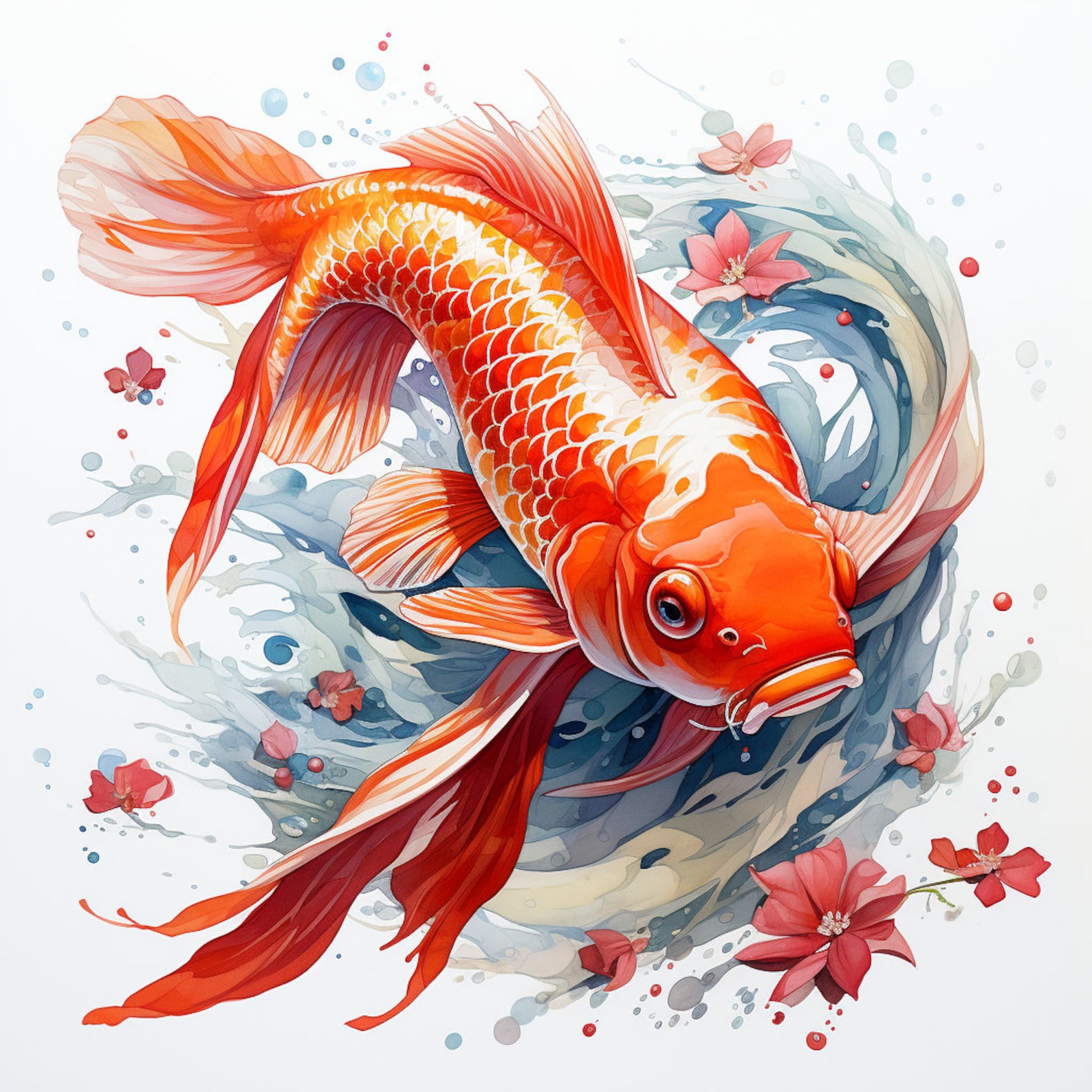 Exquisite Watercolor Koi Fish Clip Art - Digital Download, Vibrant Hand ...