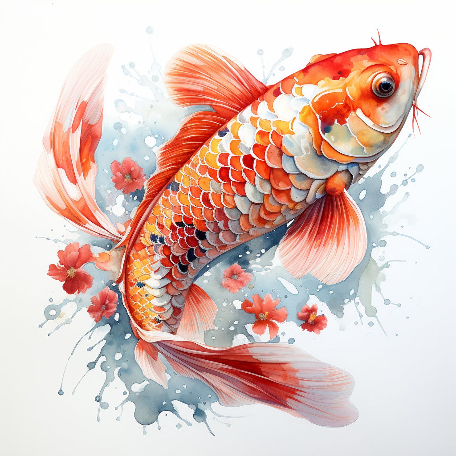 Exquisite Watercolor Koi Fish Clip Art - Digital Download, Vibrant Hand ...