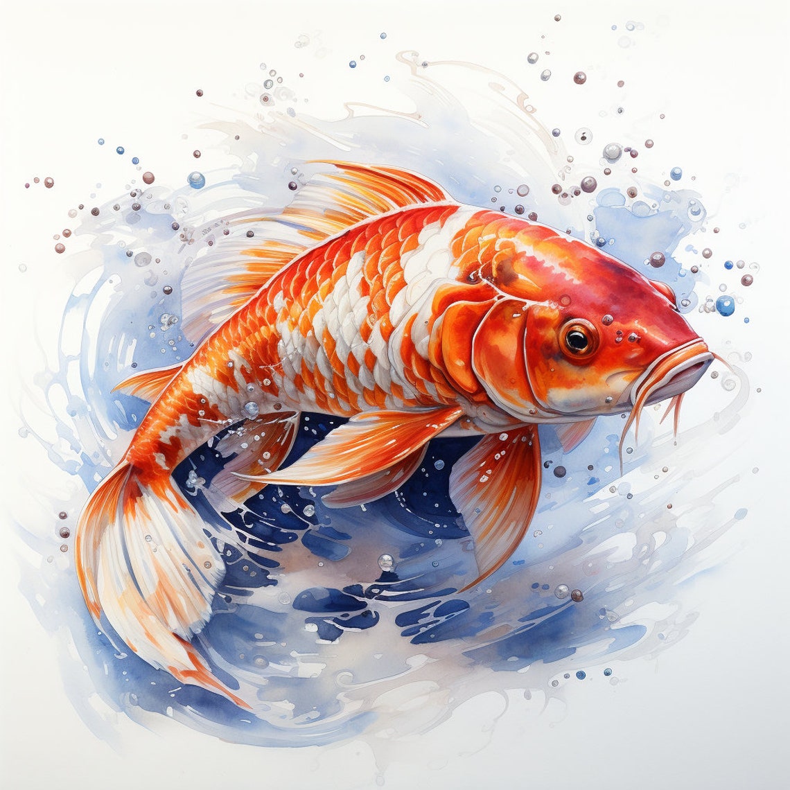 Exquisite Watercolor Koi Fish Clip Art - Digital Download, Vibrant Hand ...