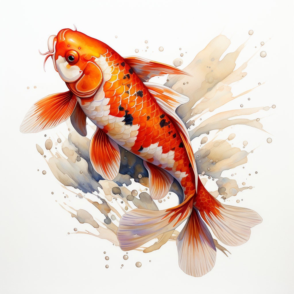 Exquisite Watercolor Koi Fish Clip Art - Digital Download, Vibrant Hand ...